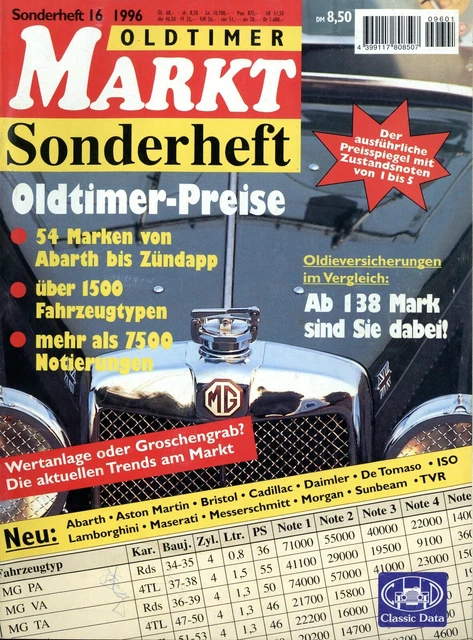 MARKT SONDERHEFT 16 1996 Oldtimer-Preise prices of classic cars Daf 600 ...
