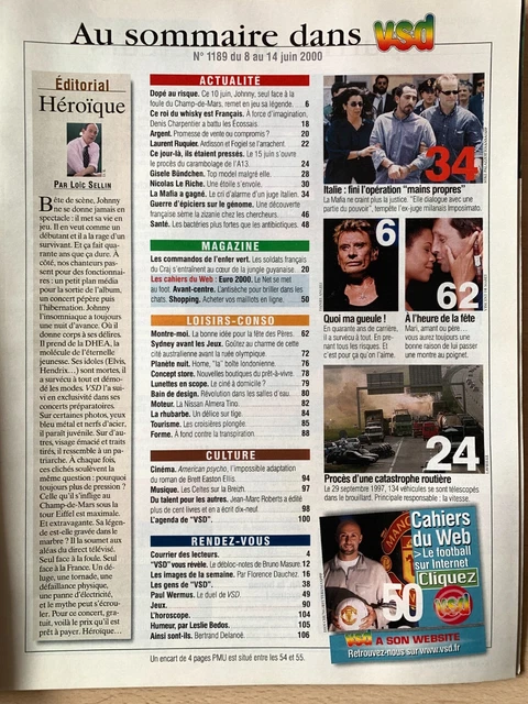 VSD MAGAZINE 8/06/2000;JOHNNY Hallyday/ Euro 2000/ Bündchen Gisele/ Le ...