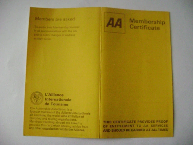 AA MEMBERSHIP CARDS 1972 Vintage Old Memorabilia 1969-75 Also Available ...