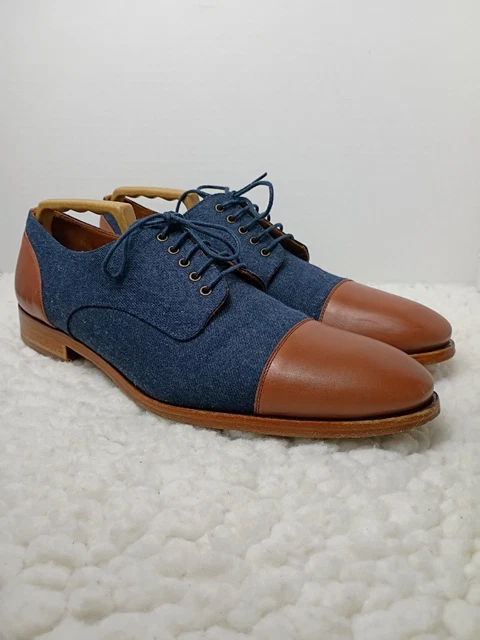 TAFT THE JACK Blue Canvas Upper Cognac Leather Cap Toe Mens 11 Oxford ...