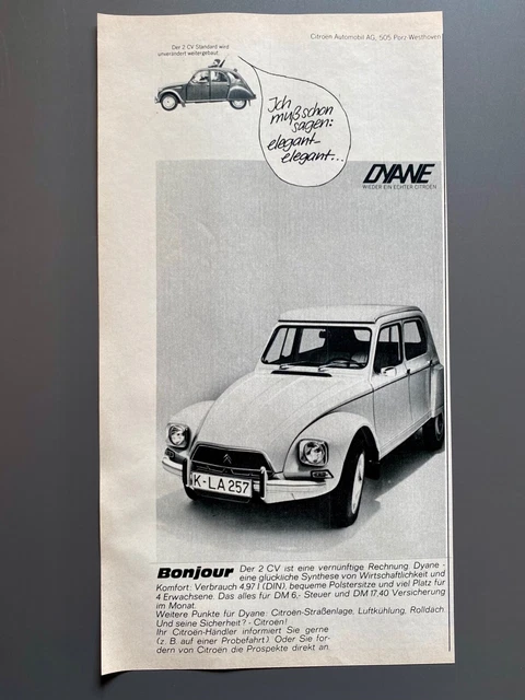 CITROEN DYANE 2CV Oldtimer Original 1967 Vintage Werbung Reklame advert ...