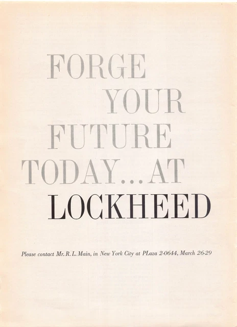 LOCKHEED VINTAGE EMPLOYMENT Ad New York City PLaza 2-0644 Mag Excerpt ...