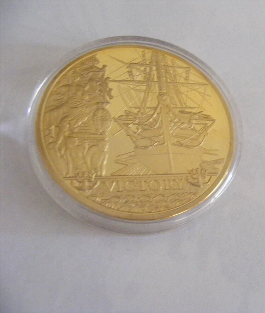 250TH ANNIVERSARY OF HMS Victory Proof coin medallion Gold plated 50mm ...