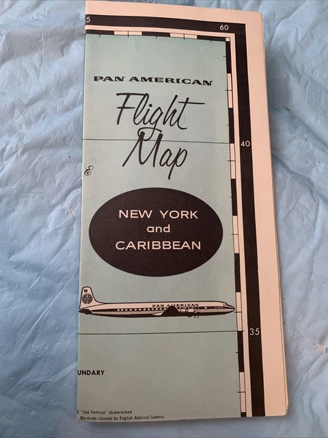 VINTAGE 1960’S PAN AM Pan American Airlines FLIGHT MAP New York ...