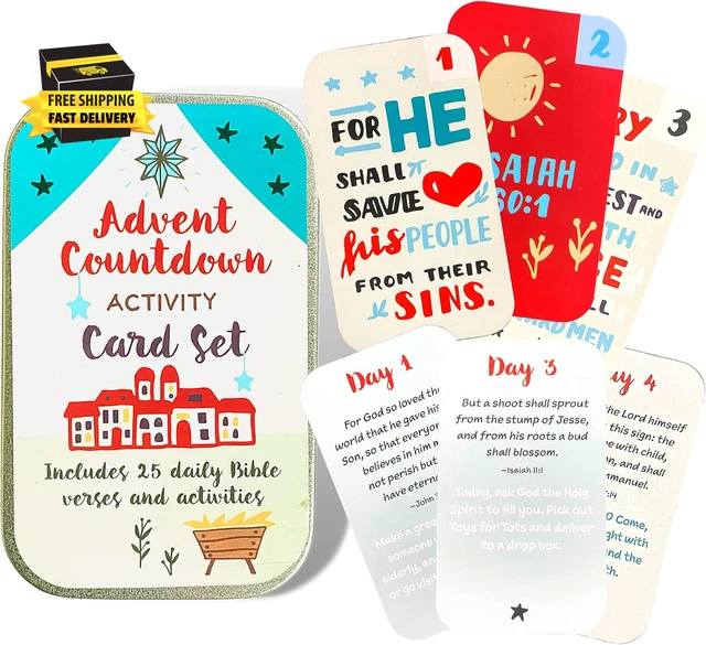 RELIGIOUS ADVENT CALENDAR 2024 Activity Card Set, 25 Daily Bible Verses ...