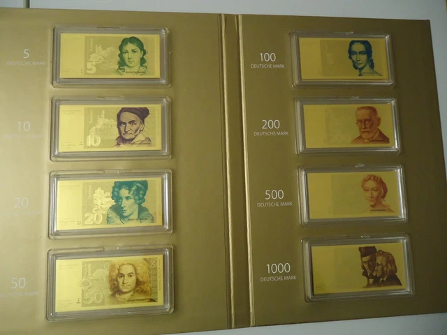 NOBLE NOTES VON MDM- Alle 8 D-Mark Banknoten in Gold (je 0,5g 999) 5 DM ...