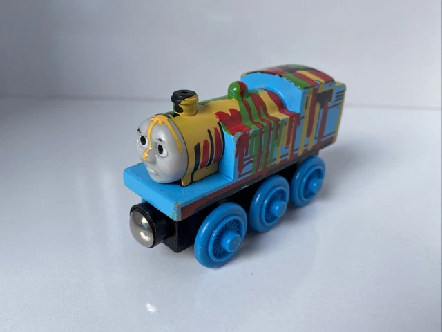 WOODEN THOMAS THE Tank Engine and Friends Train Paint Splattered Thomas ...