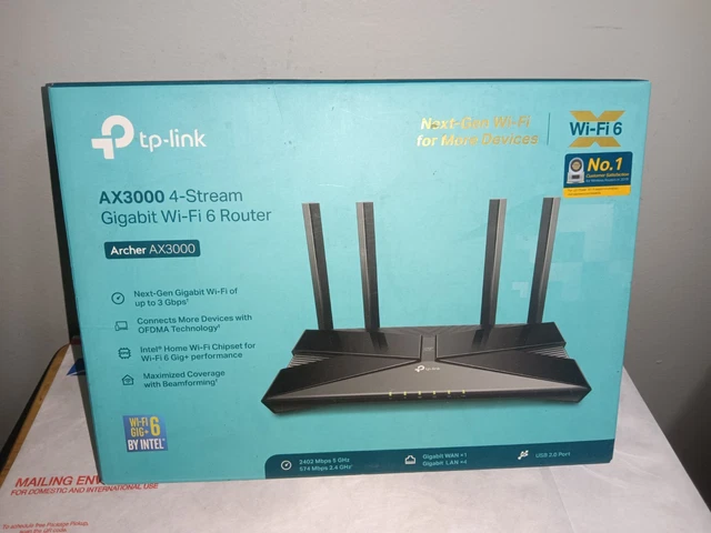 TP-LINK ARCHER AX3000 Dual-Band Wi-Fi 6 Router Gigabit 4 Stream 3Gbps ...