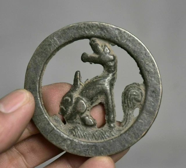 6CM OLD ANCIENT Chinese Bronze Dynasty Palace Dog Beast Amulet Pendant ...