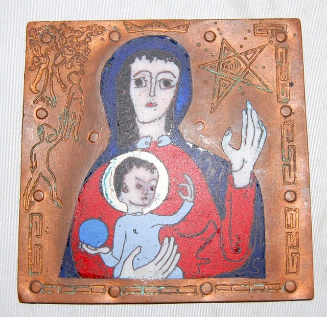 EMAILLE EGINO WEINERT Maria mit Jesus Adam und Eva Plakette sakrale ...