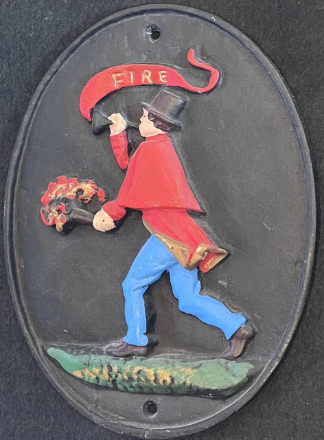VINTAGE CAST IRON Fire Mark Plaque Fireman Fire Insurance Fire Co ...