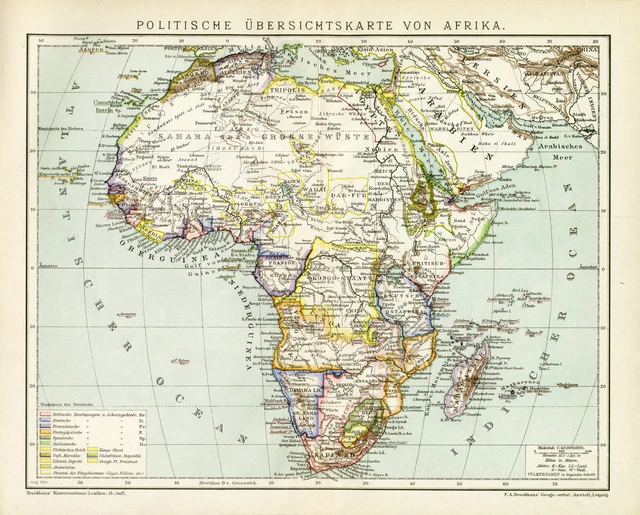 AFRIKA POLITISCH HISTORISCHE Landkarte Karte Politik antik Lithographie ...
