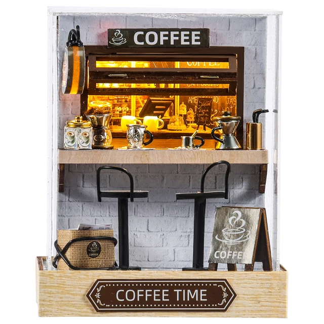 DIY MINIATURE DOLLHOUSE Kit Realistic 3D Wooden Coffee Shop for Kids ...