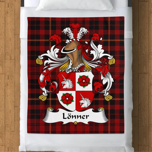 GERMAN LÖNNER FAMILY Crest on National Tartan Blanket, Ancestral ...