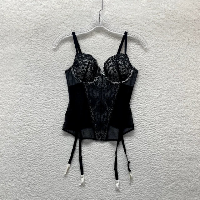 Victorias Secret Corset Bustier Lingerie 36b L Large Black Sheer Mesh