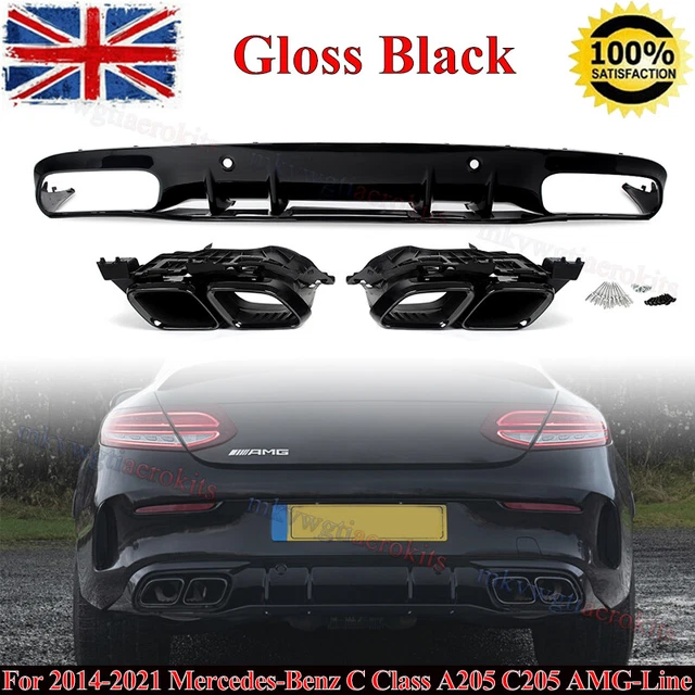 AMG C63 LOOK Rear Diffuser+Black Tailpips For Mercedes C-Class C205 ...