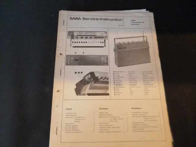 ORIGINAL SERVICE MANUAL Circuit Diagram Saba Transcontinent 18 ...