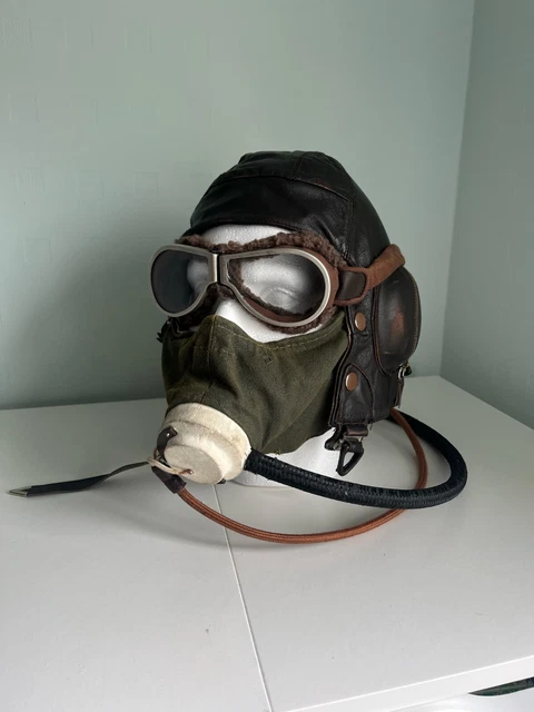 WW2 RAF MOCK-UP Type-D Mask, Replica Flying Helmet Type B and Goggles £ ...