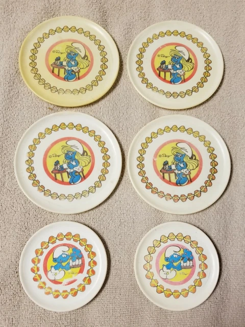 LOT OF 6 Smurfs Smurfette Plastic Toy PLATES Peyo HG Industries 3.25 ...