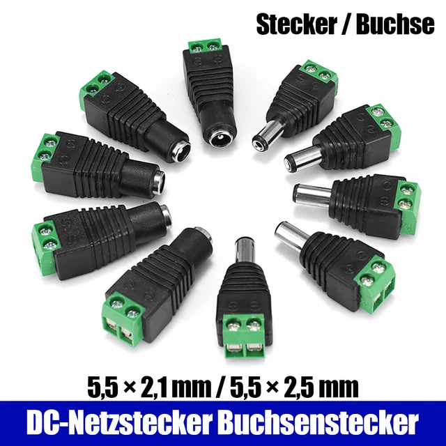 DC CCTV BUCHSE Stecker Klemmen Stecker 2,1/2,5 x 5,5mm Netzstecker ...