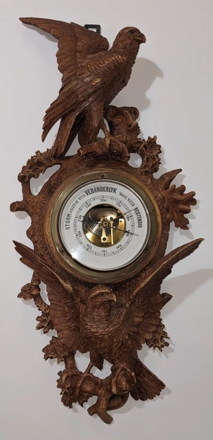 GERMAN VERANDERLYK ANTIQUE wall barometer with custom made wood carved ...