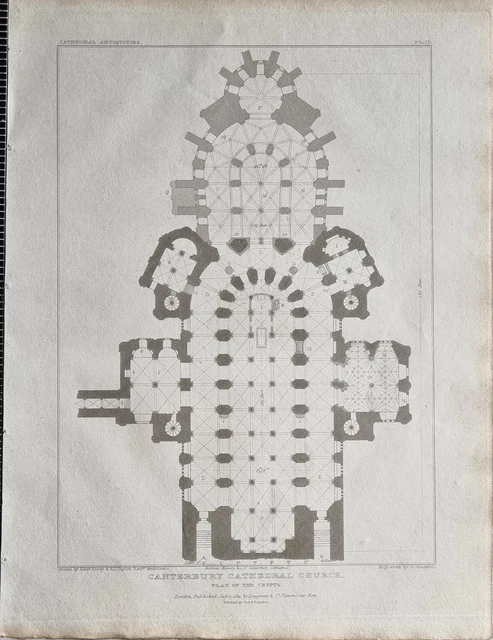 PLAN DE LA Crypte De La Cathédrale De Canterbury Daté De 1822 EUR 26,44 ...