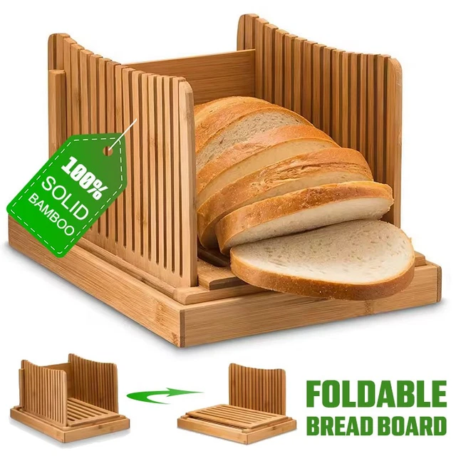 BAMBOO BREAD SLICER Guide Loaf Cutting Slicing Wooden Board Holder ...