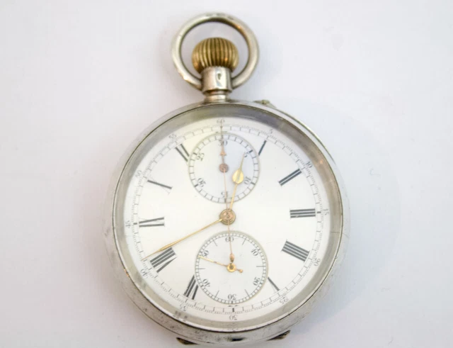 ANTIQUE STERLING SOLID silver chronograph gents pocket watch working £ ...