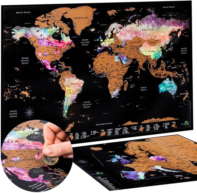 SCRATCHABLE WORLD MAP + Bonus Europe Map, Detailed Poster, Watercolour ...