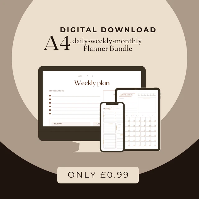 A4 DIGITAL DAILY, Weekly, Monthly Planner Fillable Printable Download ...