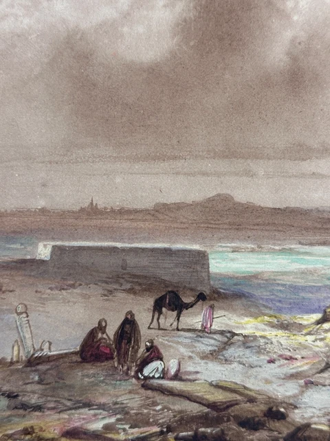 BEAUTIFUL DRAWING SCHOOL Orientalist Bedouin Ruin Edge Sea Morocco 1860 ...