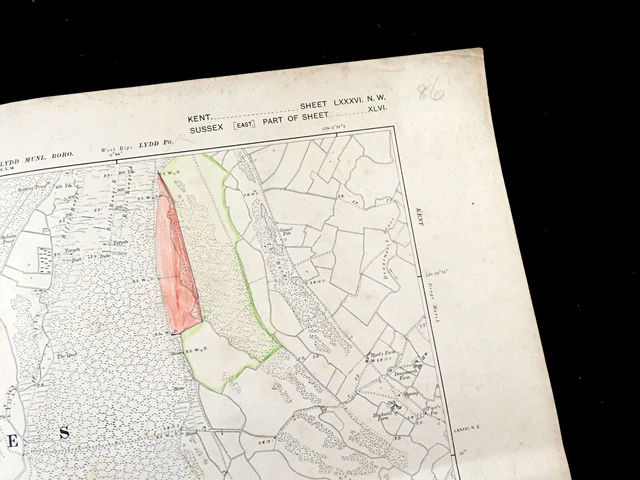 MAP OF KENT Lydd Ranges Military Firing Range Romney Marsh Antique 1909 ...