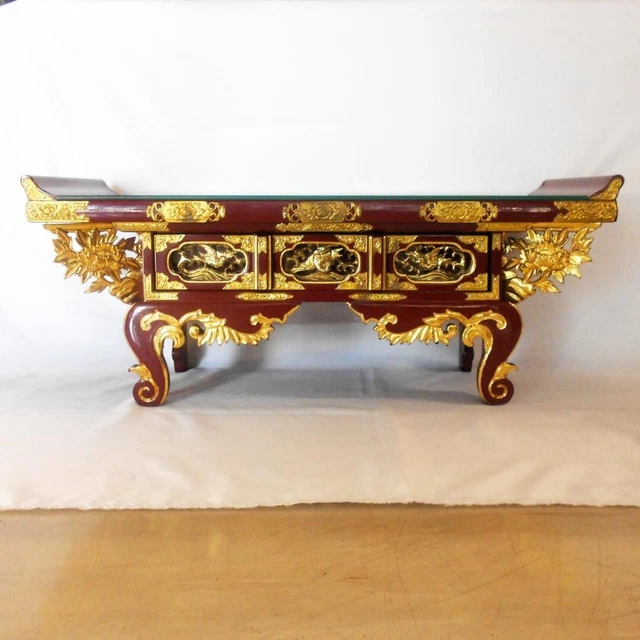 JAPANESE BUDDHIST ALTAR Wood Stand Table Kyozukue Red x Gold high grade ...