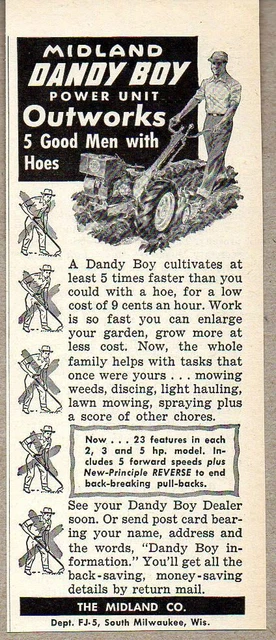 1953 PRINT AD Midland Dandy Boy Garden Tractors South Milwaukee,WI $12. ...