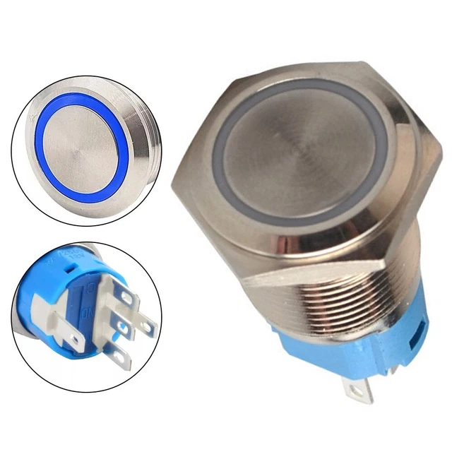 STURDY 19MM STAINLESS Steel Latching Push Button Switch Waterproof LED ...