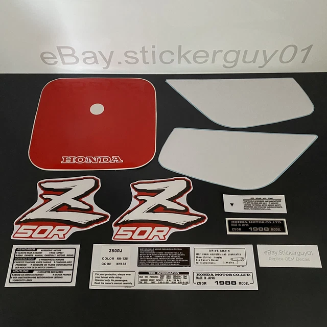 HONDA Z50R MONKEY Bike 1988 Decal Sticker Set Inc Tank Sides Warning ...