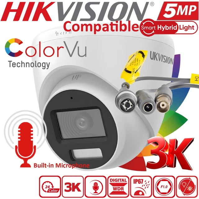 HIKVISION COMPATIBLE 5MP HD ColorVu CCTV Camera Audio Outdoor Smart ...