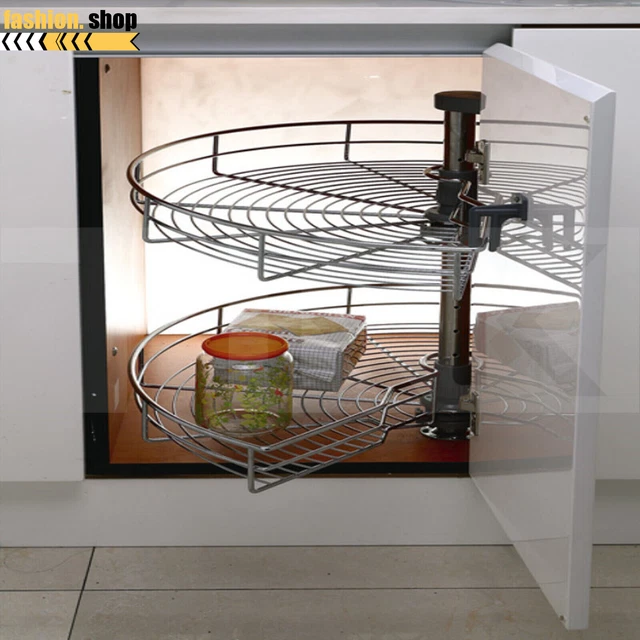 KITCHEN PANTRY CORNER ROTATING CAROUSEL REVOLVING WIRE BASKET Silver ...