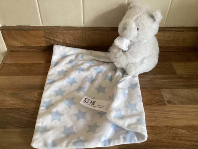 MATALAN BLUE STAR Bear Dog Comforter Soft Toy White Teddy Blankie ...