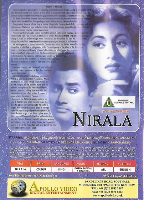 NIRALA - DEV Anand, Madhubala, Yakub - New Bollywood Dvd - English Subtitles $37.66 - PicClick CA