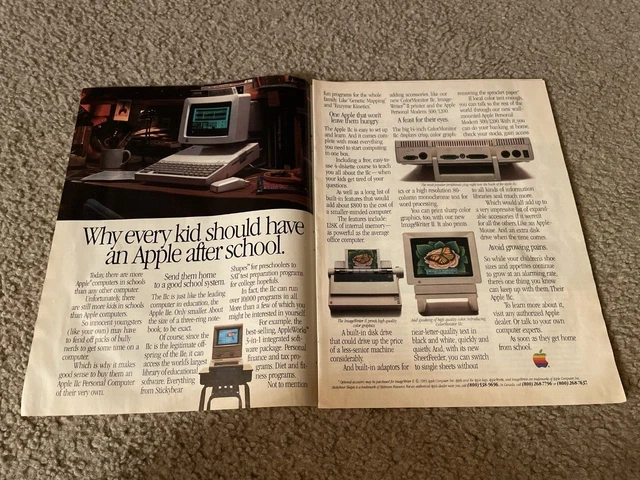 VINTAGE APPLE IIC 2c Computer 1985 Print Ad COLORMONITOR IIc ...