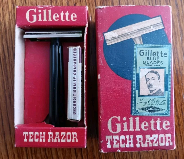 VINTAGE SHAVING SAFETY Gillette Tech Razor In Original Box With Blades ...