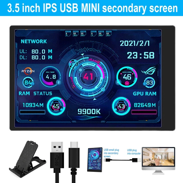 3.5 INCH IPS USB Type-C Mini Screen AIDA64 PC CPU RAM HDD Data Display ...