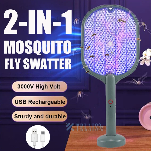 RECHARGEABLE HIGH-VOLTAGE ELECTRIC Fly Swatter Mosquito Racket Bug ...