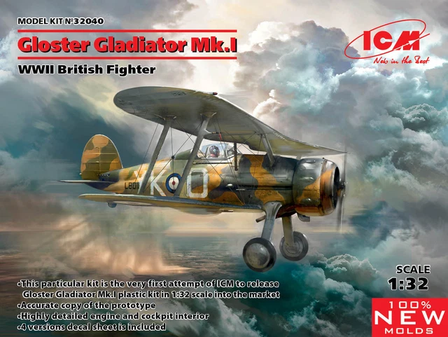 GLOSTER GLADIATOR MK.I , WWII British Fighter New Moules 1:3 2 Plastic ...