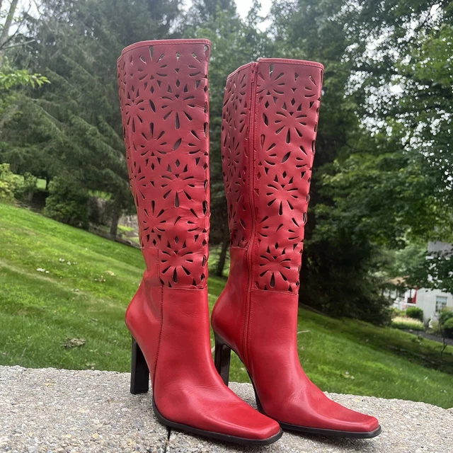 BRUNO VALENTI AFRA Womens Boot Size 9 RED Genuine Leather Knee High ...