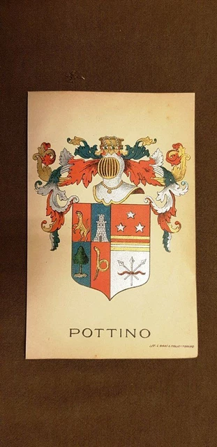 STEMMA POTTINO FAMIGLIA nobile Cromolitografia del 1880 Annuario ...