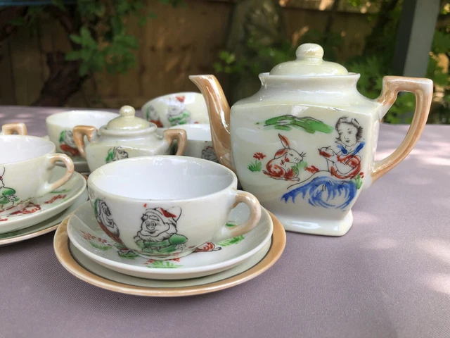 VINTAGE 1930/40S SNOW White Dwarfs Ceramic Childs Tea Set 18 Pieces £24 ...