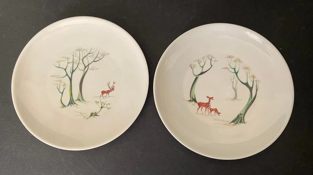 2 ASSIETTES 21,4 cm, Porcelaine Maison Rouard Paris, décor de LR Mallet ...