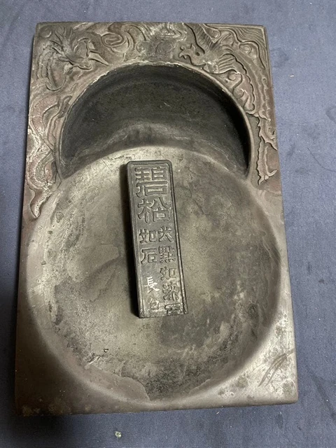 INK STONE AND ink Stick Set Antique Suzuri Sumi Grinder Calligraphy ...